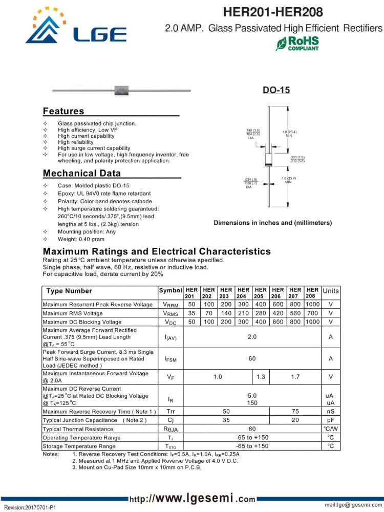 LGE HER203 datasheet page 1