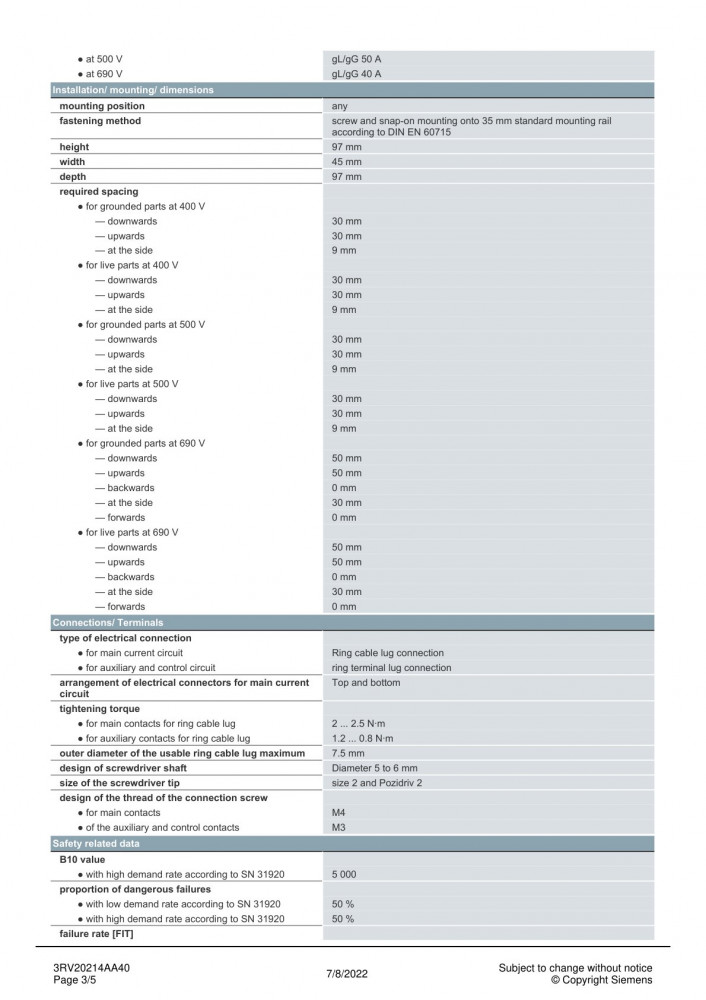 3RV20214AA40 datasheet page 3