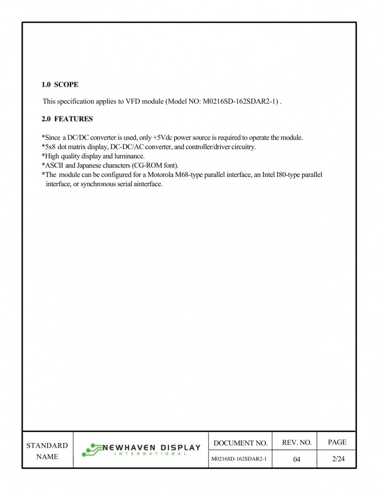 M0216SD-162SDAR2-1 datasheet page 2