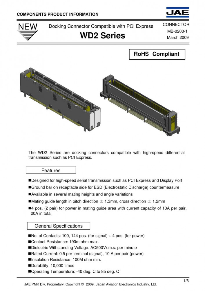 JAE WD2 Series document page 1