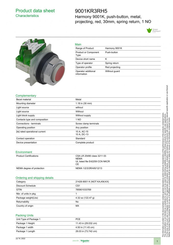 9001KR3RH5 technical document page 1