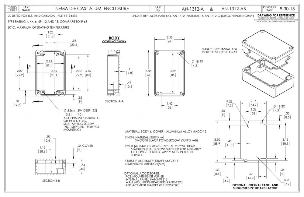 Bud Industries AN-1312-AB product drawing