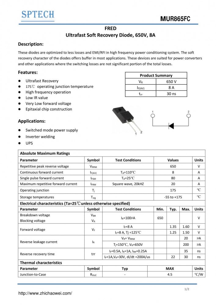 MUR865FC datasheet page 1