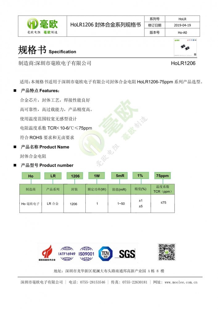 HoLR1206 datasheet page 1