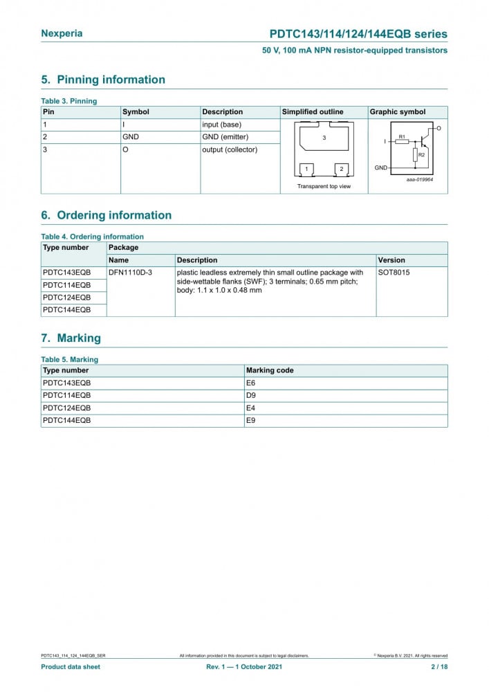 PDTC114EQBZ datasheet page 2