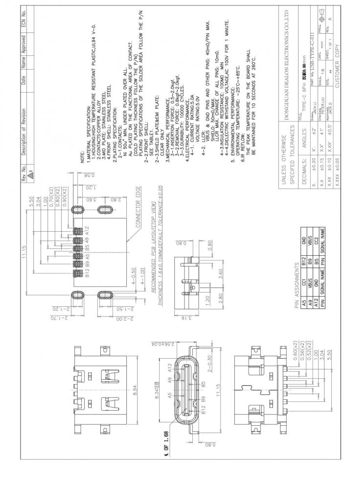 DEALON USB-TYPE-C-011 technical document preview