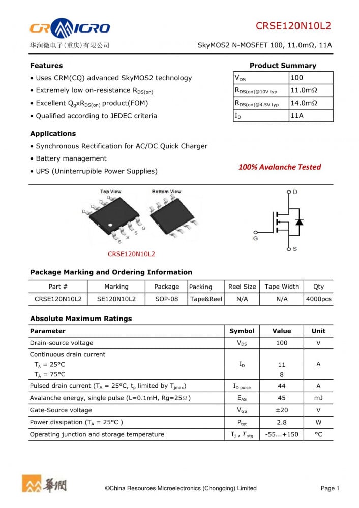 CRSE120N10L2 datasheet page 1