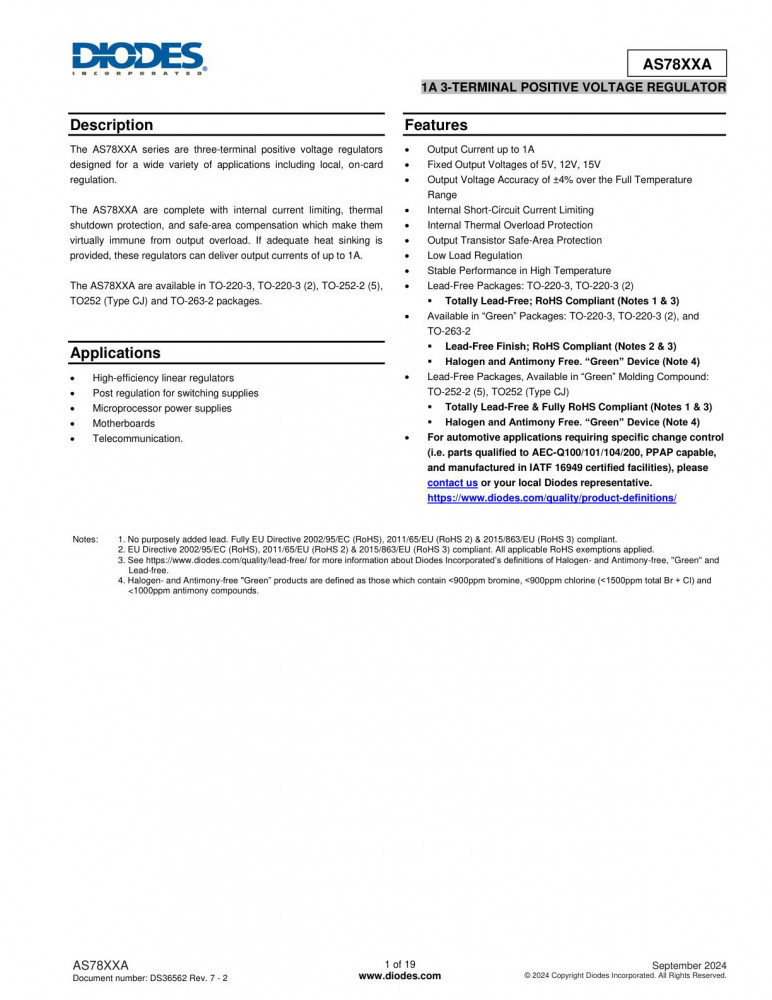 AS7805A datasheet page 1
