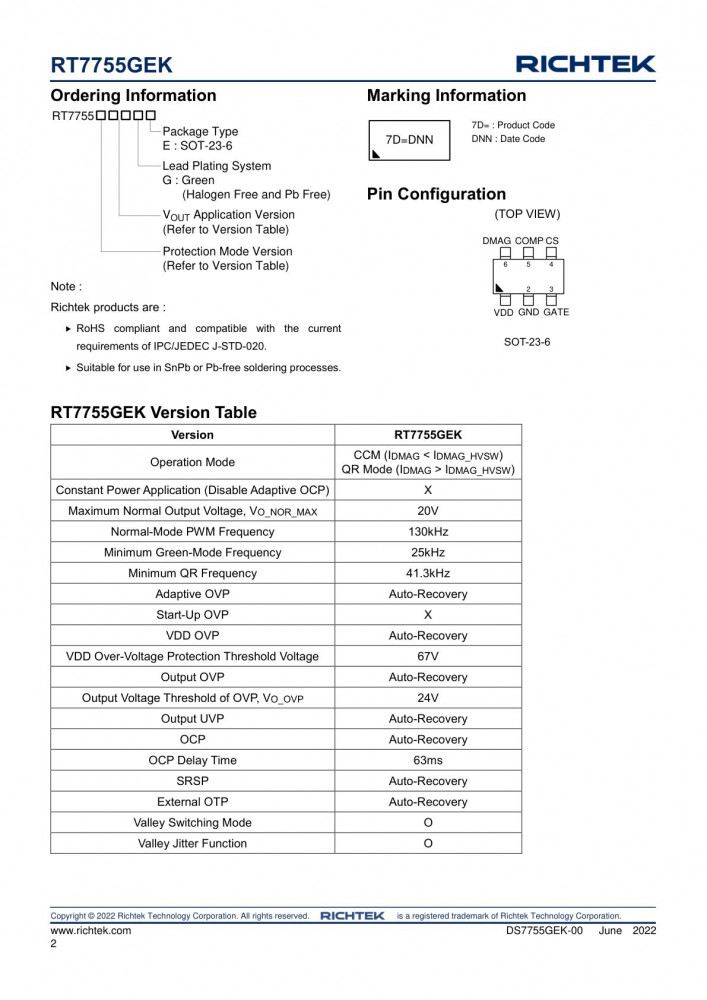 RT7755 datasheet page 2