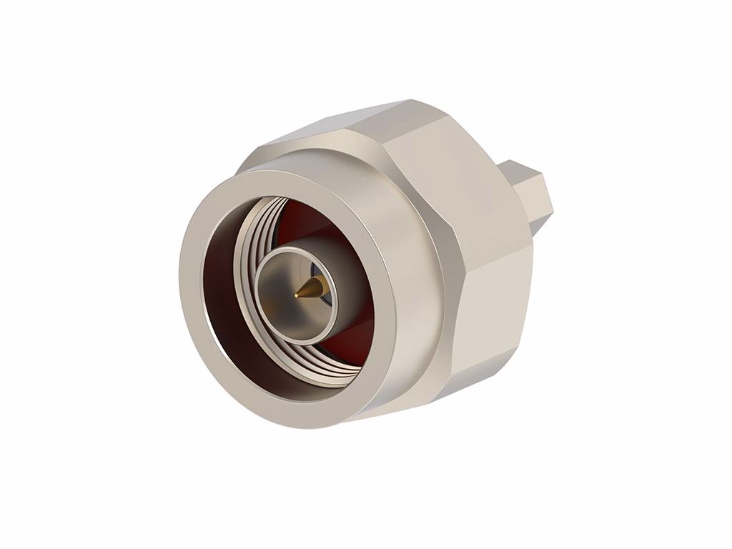 N Plug, Straight, Crimp, RG-141, RG-303, RG-58 and LMR-195 Cable, Brass Body, Nickel (Ni) Plated, Tray, 50 Ohms for sale