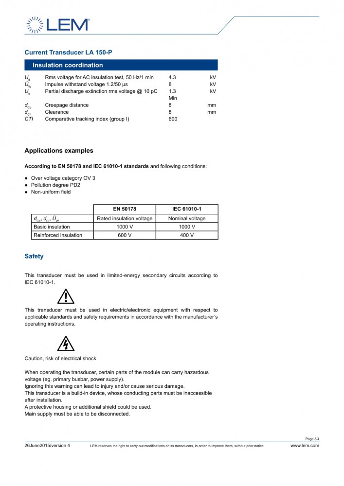 LEM LA150-P datasheet page 3