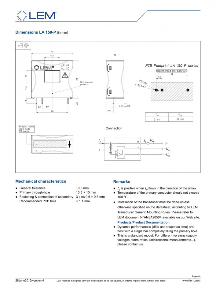 LEM LA150-P datasheet page 4