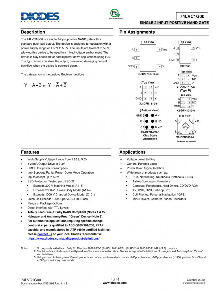 74LVC1G00 datasheet page 1