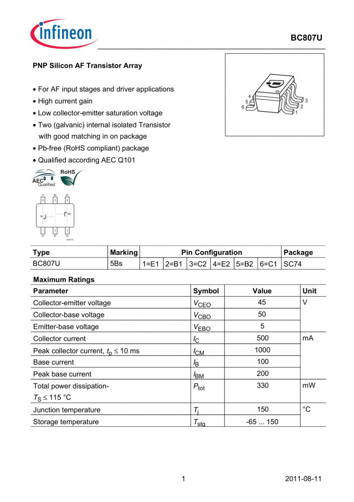 BC 807U E6327 datasheet page 1