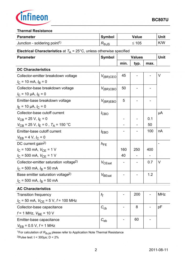 BC 807U E6327 datasheet page 2