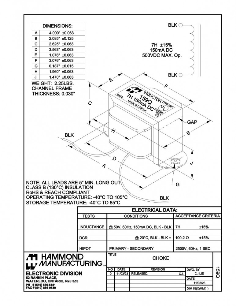 Hammond 159Q technical drawing