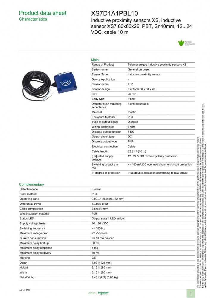 XS7D1A1PBL10 technical document page 1