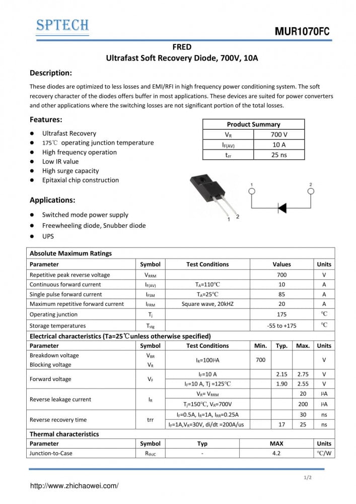 MUR1070FC datasheet page 1