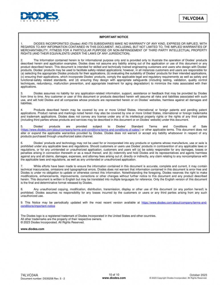 74LVC04AT14-13 datasheet page 10