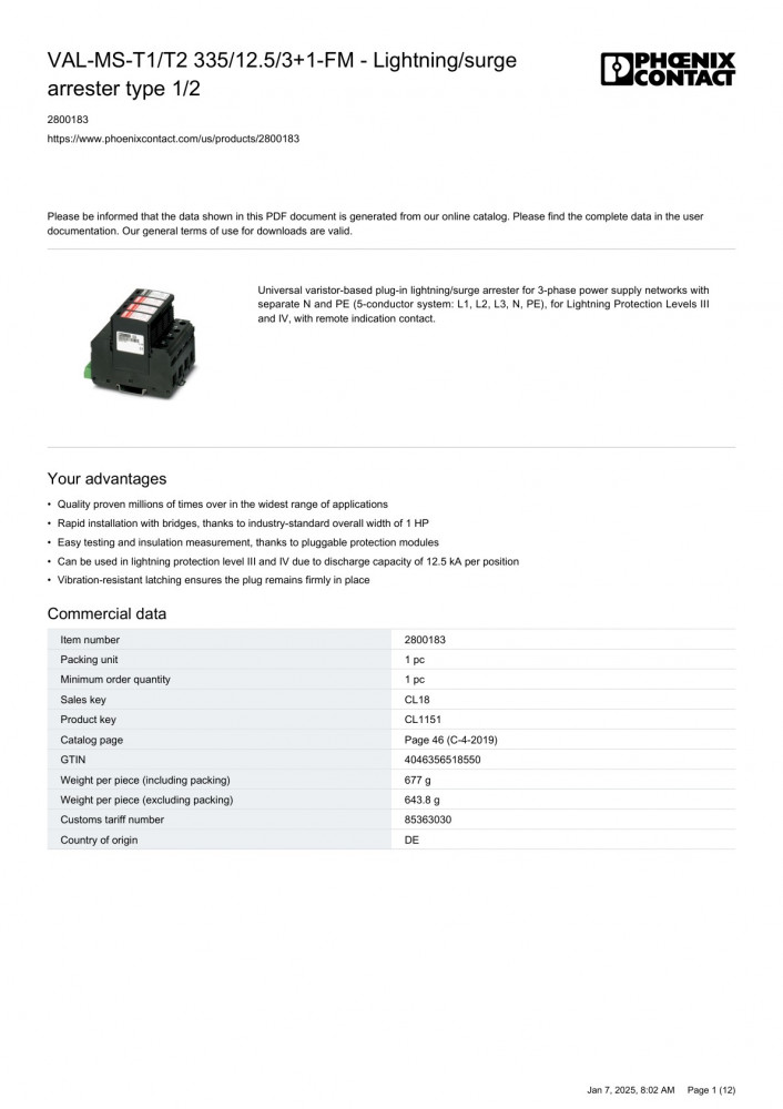 Phoenix Contact 2800183 technical document page 1