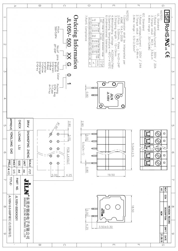 JILN JL105V-500XXG01 technical drawing
