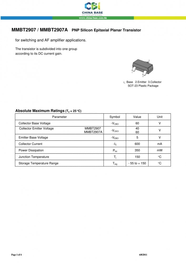 MMBT2907A datasheet page 1