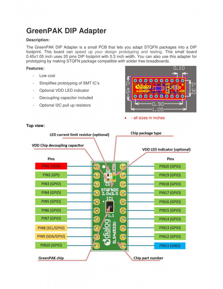 SLG46533V-DIP GreenPAK DIP Adapter documentation page 1