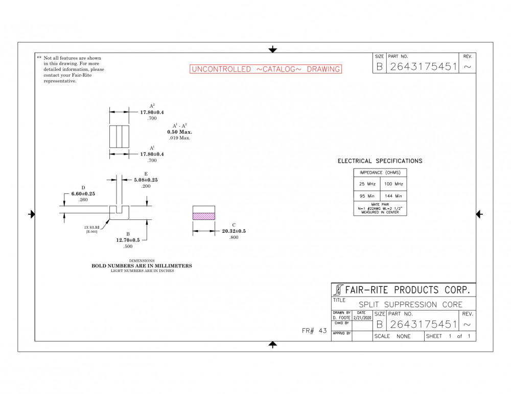 Fair-Rite 2643175451 technical document page