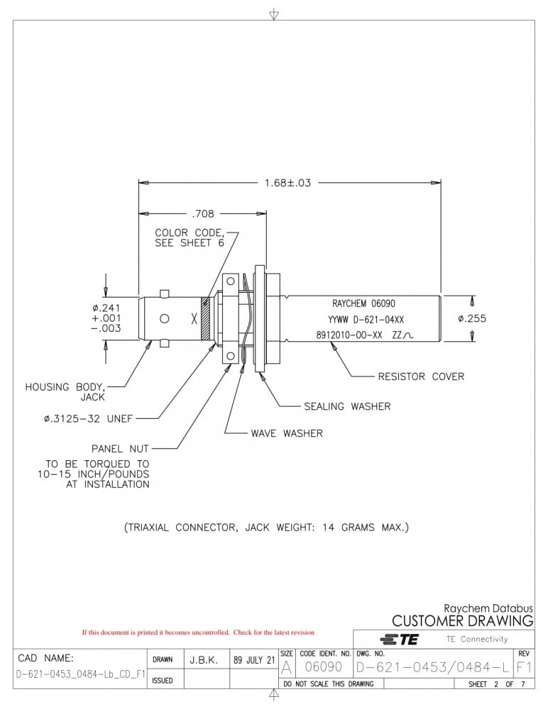 D-621-0454-L customer drawing sheet 2