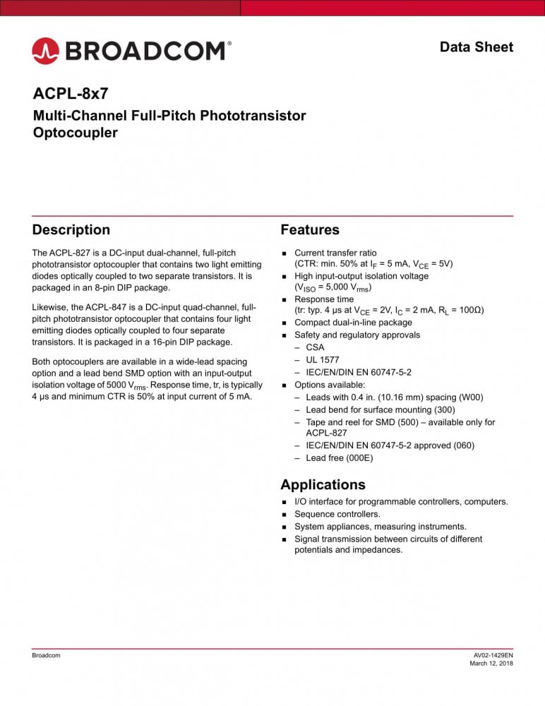 ACPL-847 technical document page 1