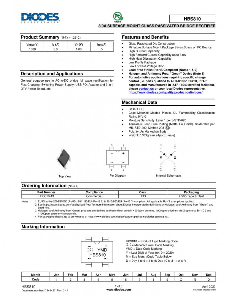 HBS810-13 datasheet page 1