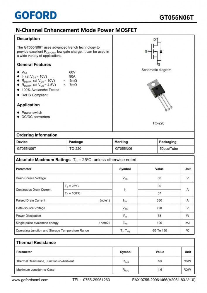 GT055N06T datasheet page 1
