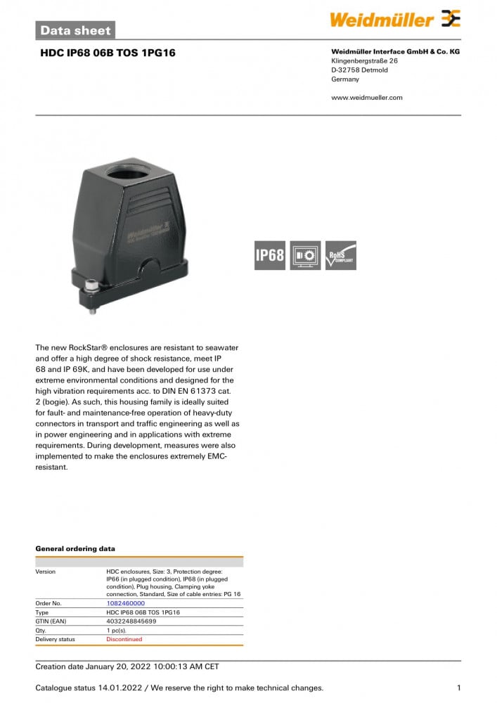 WEIDMULLER 1082460000 technical document page 1
