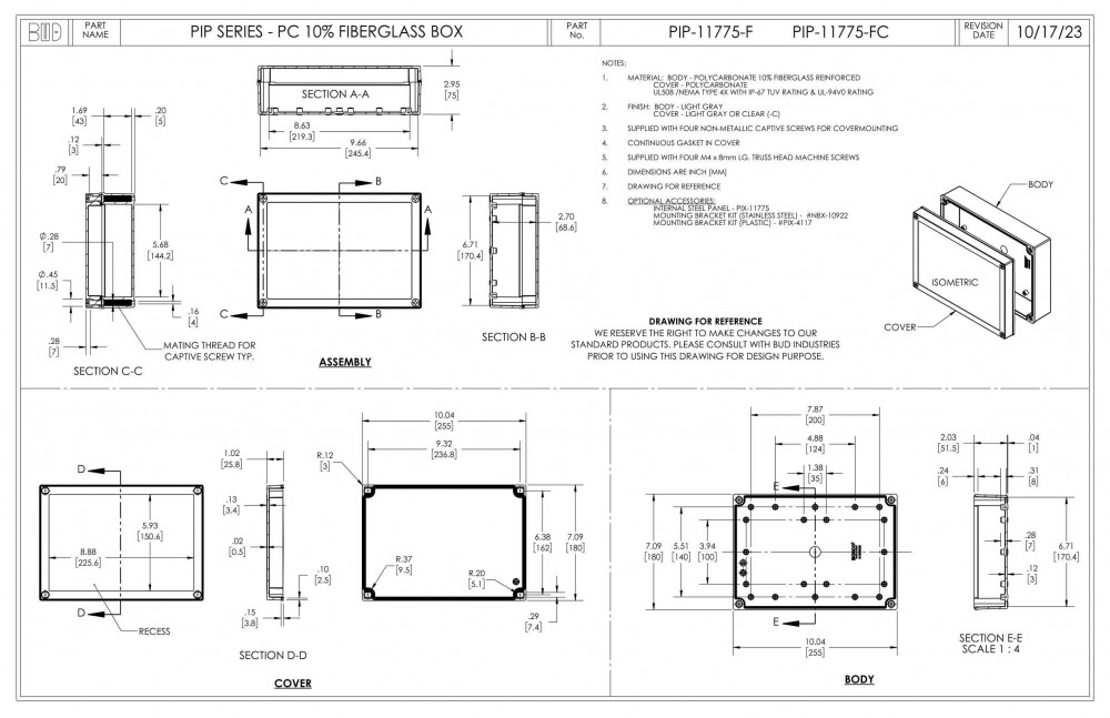 PIP-11775-FC enclosure drawing and assembly reference