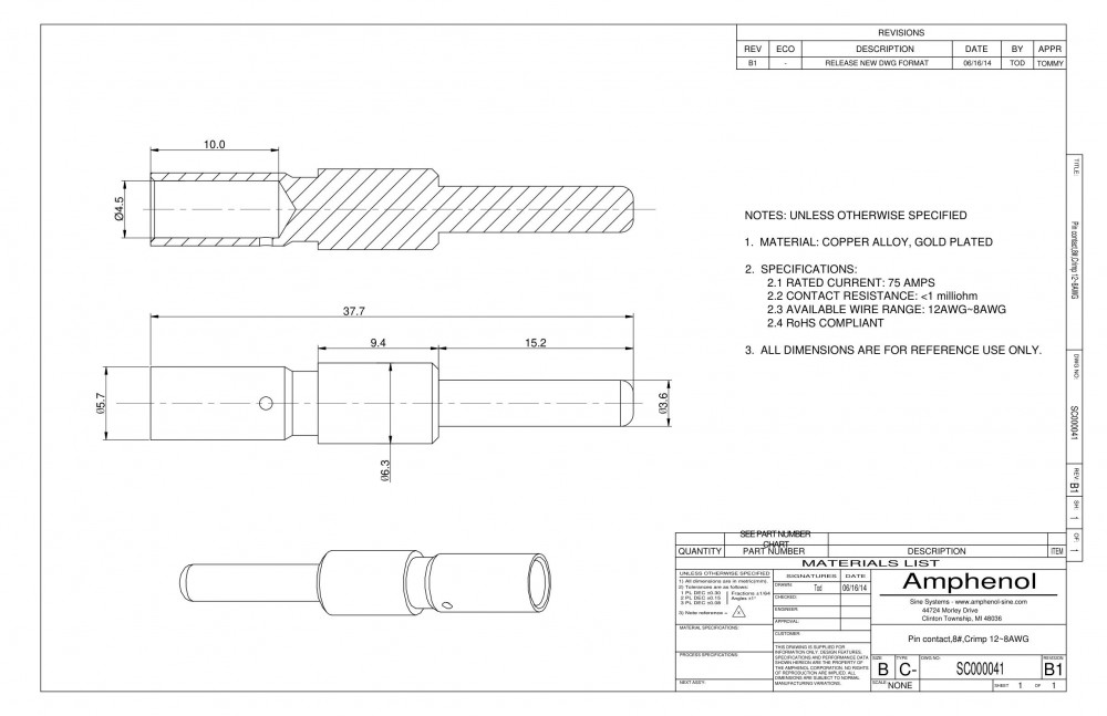 Amphenol SC000041 technical drawing