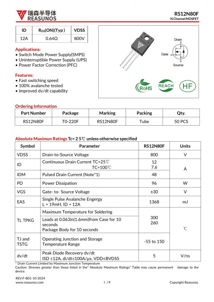 RS12N80F datasheet page 1