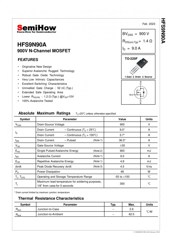 HFS9N90A datasheet page 1