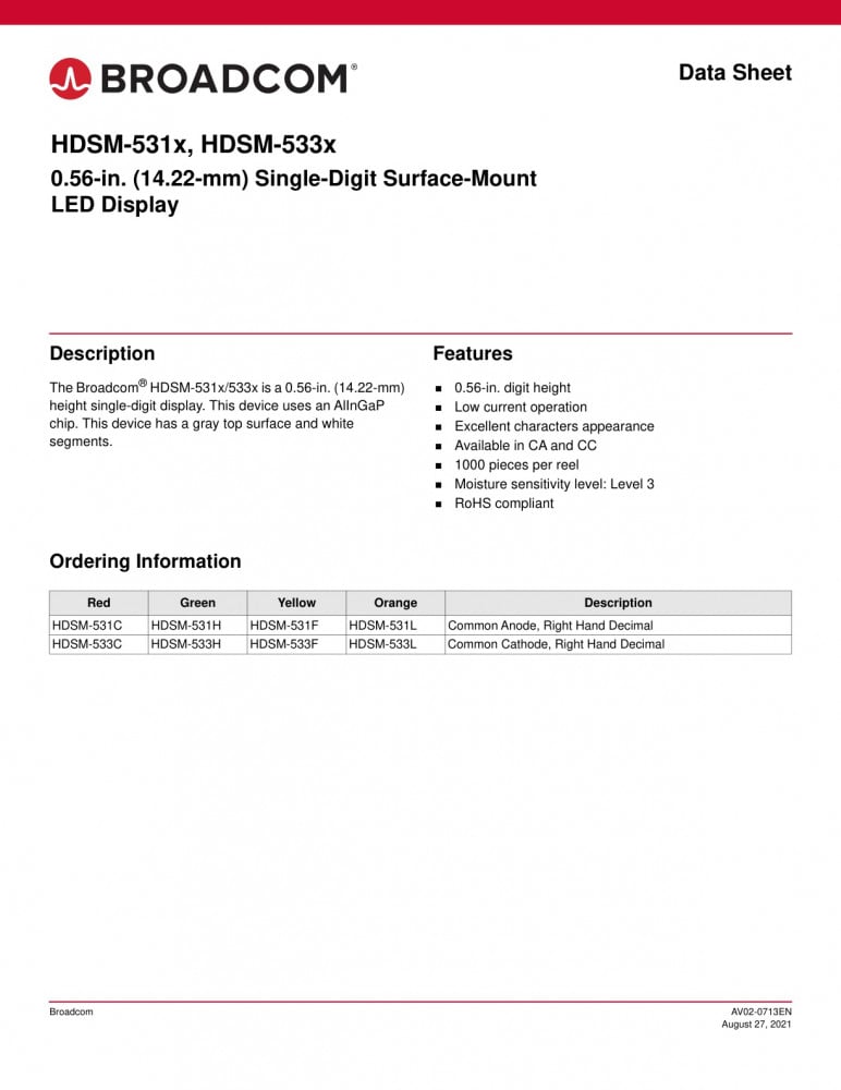 HDSM-533F datasheet page 1