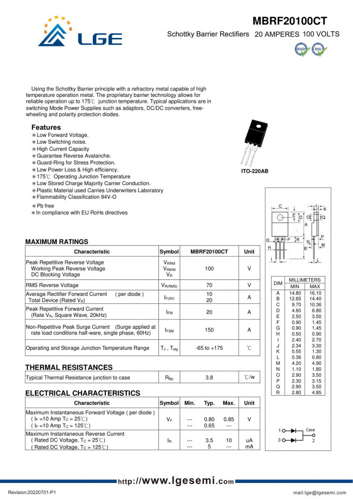 MBRF20100CT datasheet page 1