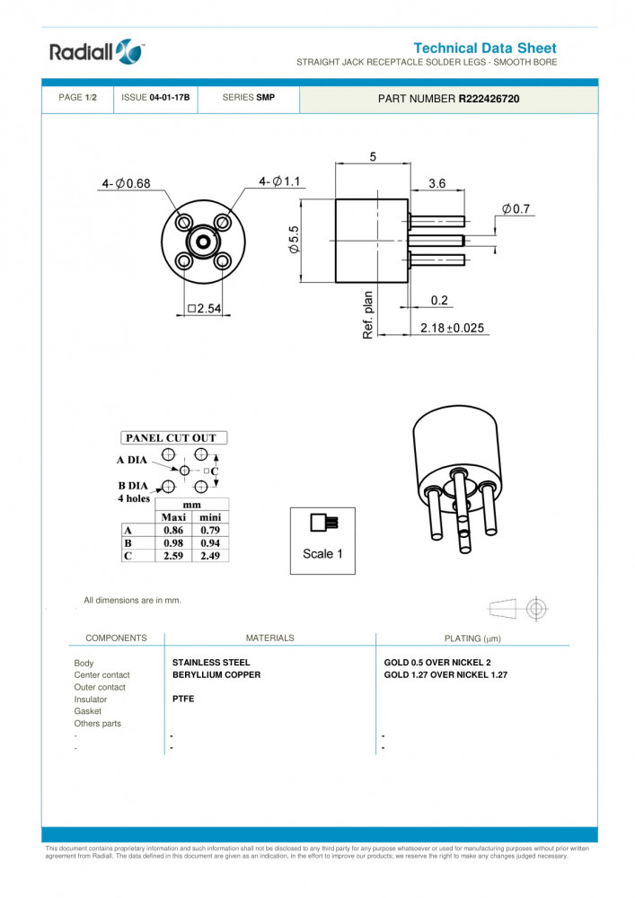 Radiall R222426720 specification sheet, page 1