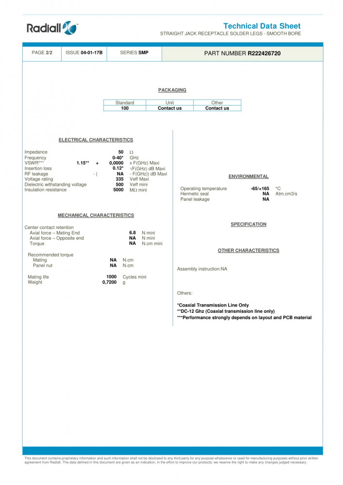 Radiall R222426720 specification sheet, page 2
