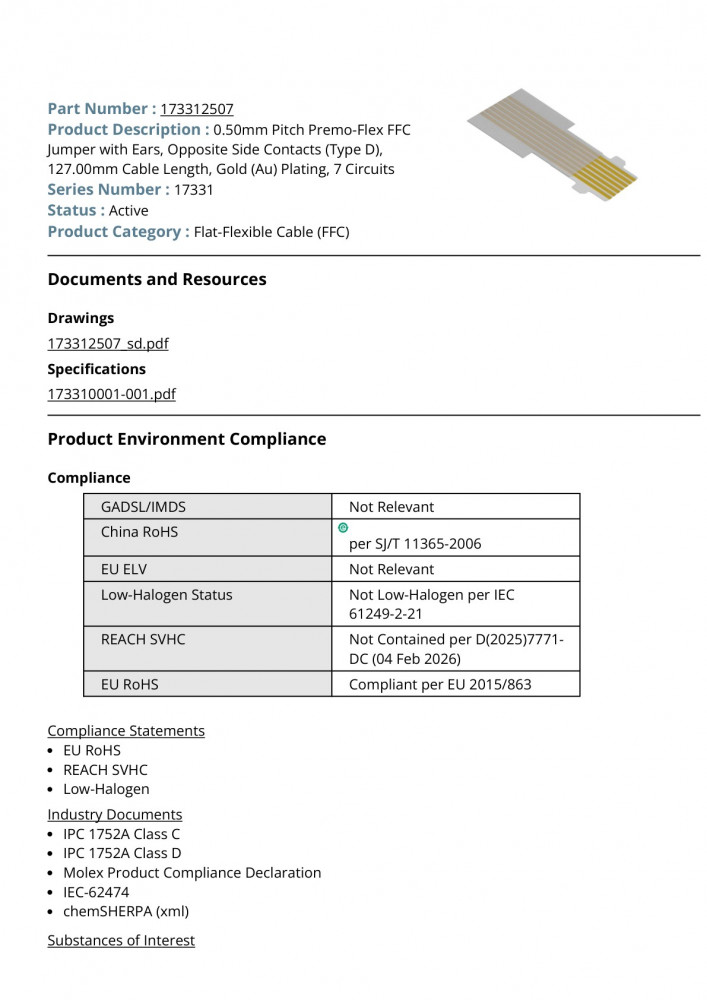 MOLEX 173312507 product drawing page 1