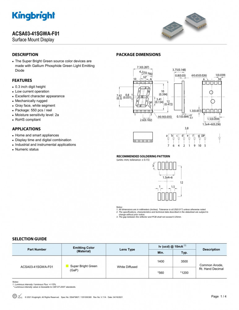 ACSA03-41SGWA-F01 datasheet page 1