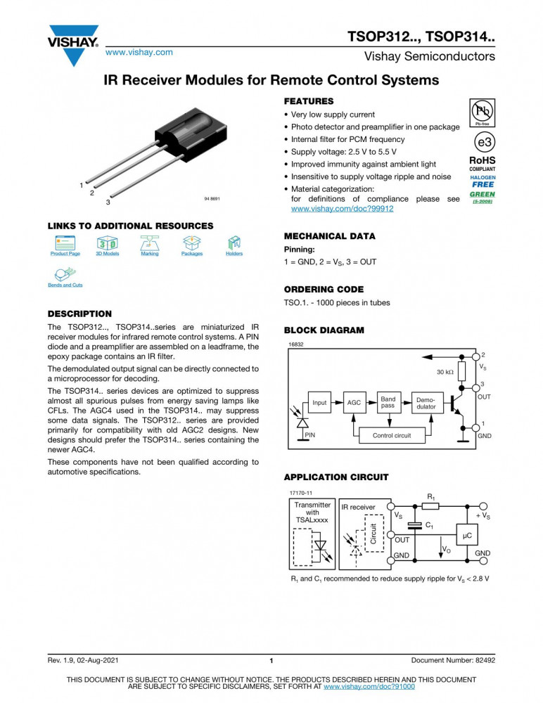 TSOP31436 datasheet page 1