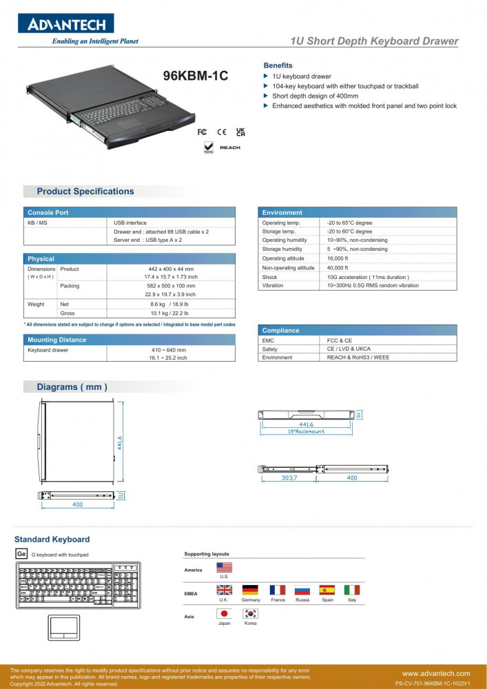 ADVANTECH 96KBM-1C product document page