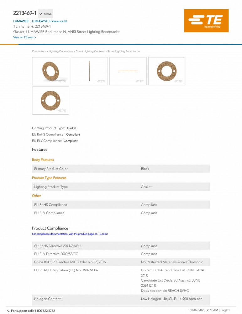TE Connectivity 2213469-1 technical document page 1