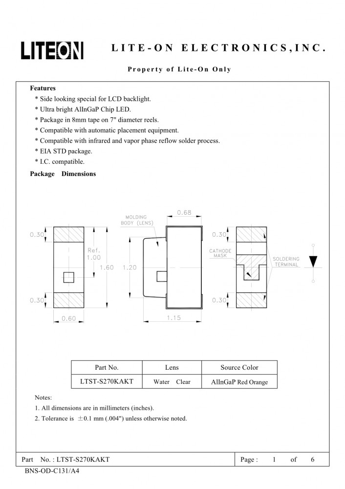 LTST-S270KAKT datasheet page 1