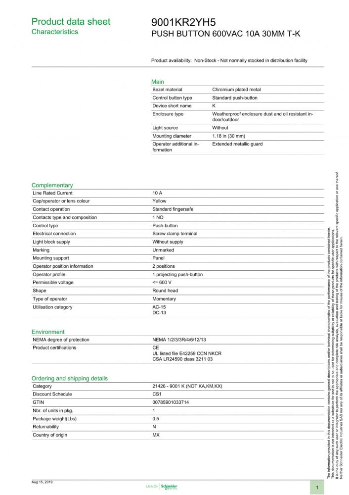 9001KR2YH5 technical document page 1