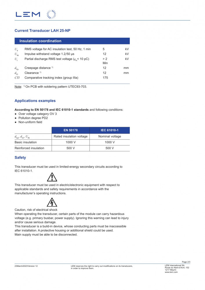 LEM LAH25-NP datasheet page 2