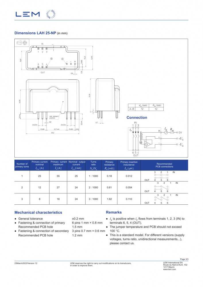 LEM LAH25-NP datasheet page 3